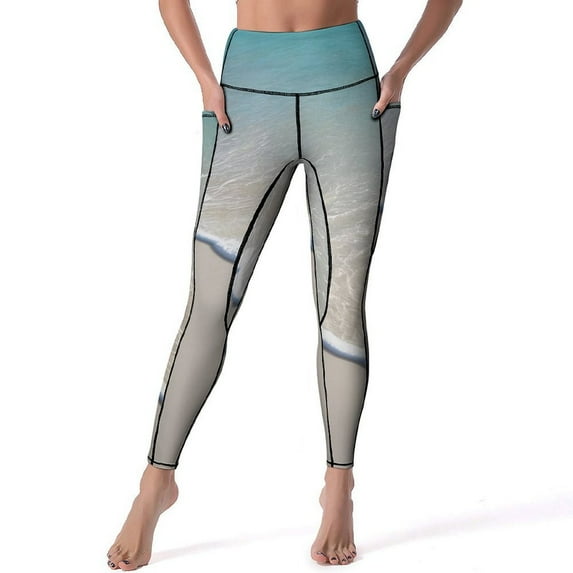 Beach Sand Waves Blue Pants Leggings for Fitness Fitness Woman Leginsy ...