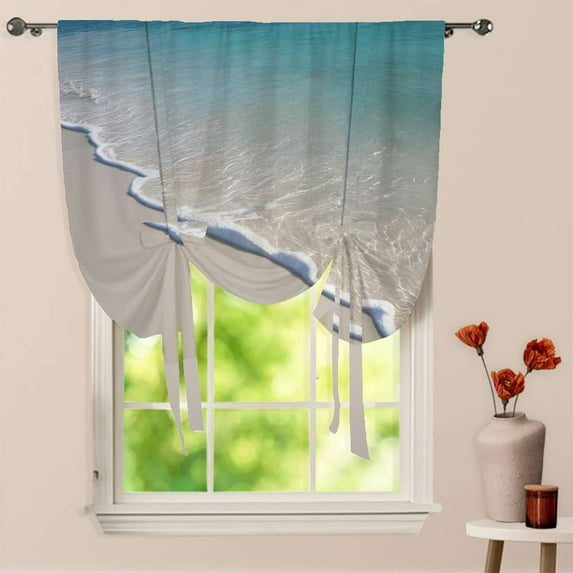 Beach Sand Waves Blue Window Curtain for Living Room Roman Curtain ...