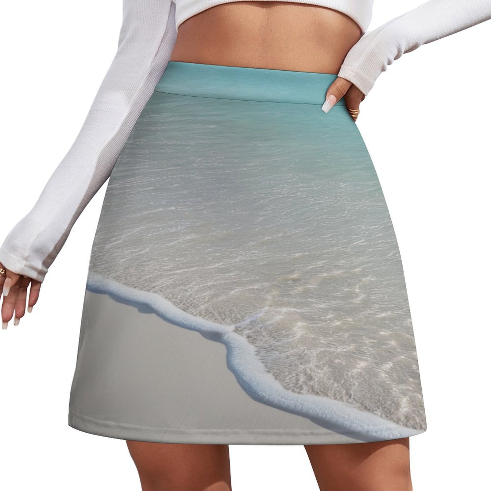 Beach Sand Waves Blue Women's High Waist Skirt Stretchy Casual Mini ...