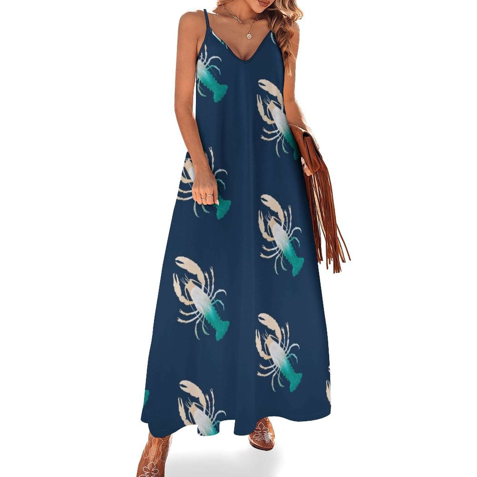 Beach Sand and Ocean Waves Lobster Sleeveless Dress women's clothing ...