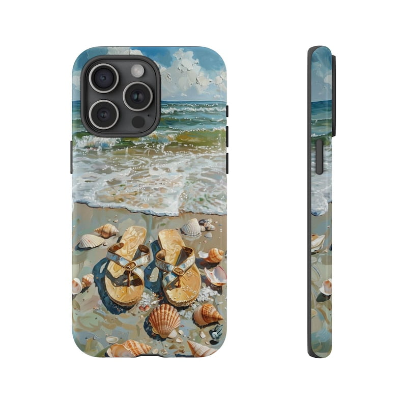 Beach Sandals Sea Shells Artwork Phone Case Coastal Summer Vibe for ...
