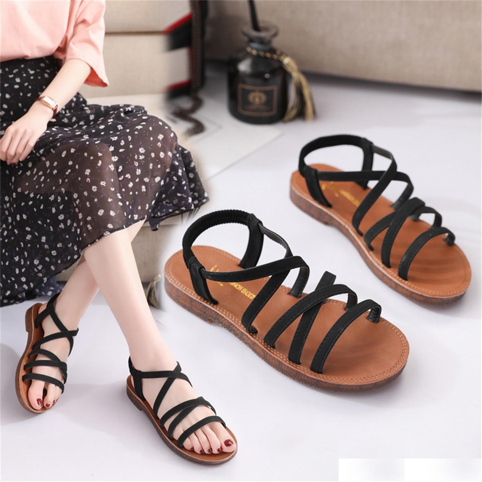 Beach Sandals for Woman, Xunlbb Flat Shoes Sandals Students Roman Shoes ...