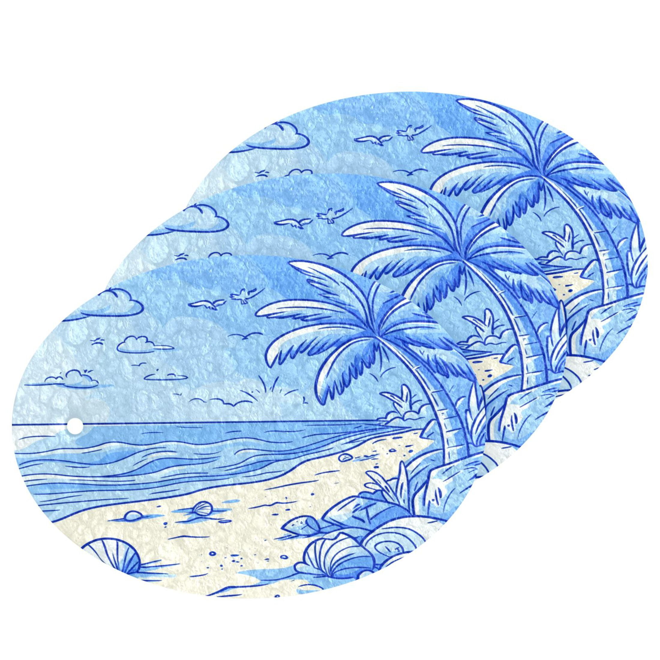 Beach Scene 3 Pack Wood Pulp Dishwashing Sponges, Highly Absorbent Eco ...