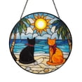 Beach Scene Cat Pair Faux Stained Glass Window Decor, Artistic ...