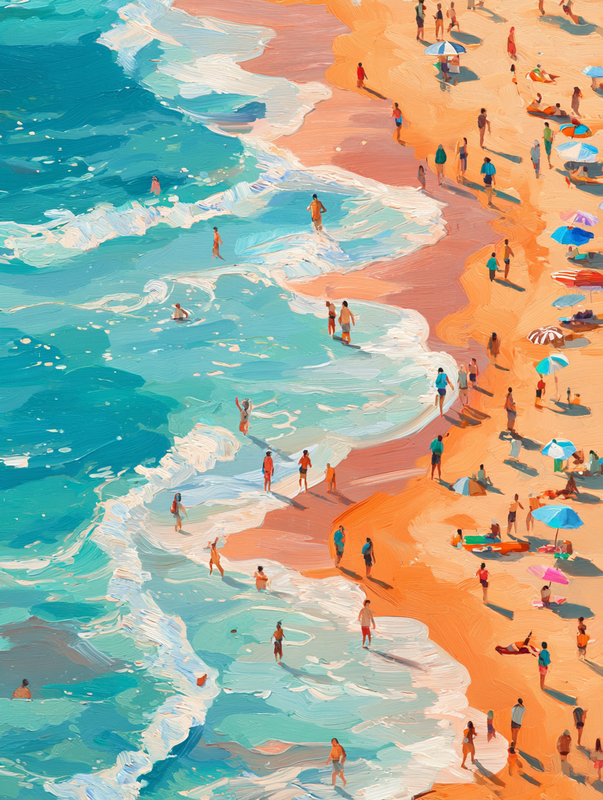 Beach Scene Impressionist Canvas Wall Art, Seaside Art Print for Living ...