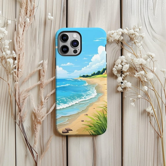 Beach Scene Phone Case Coastal Vibrant Look iPhone 17 11 12 13 14 15 16 ...