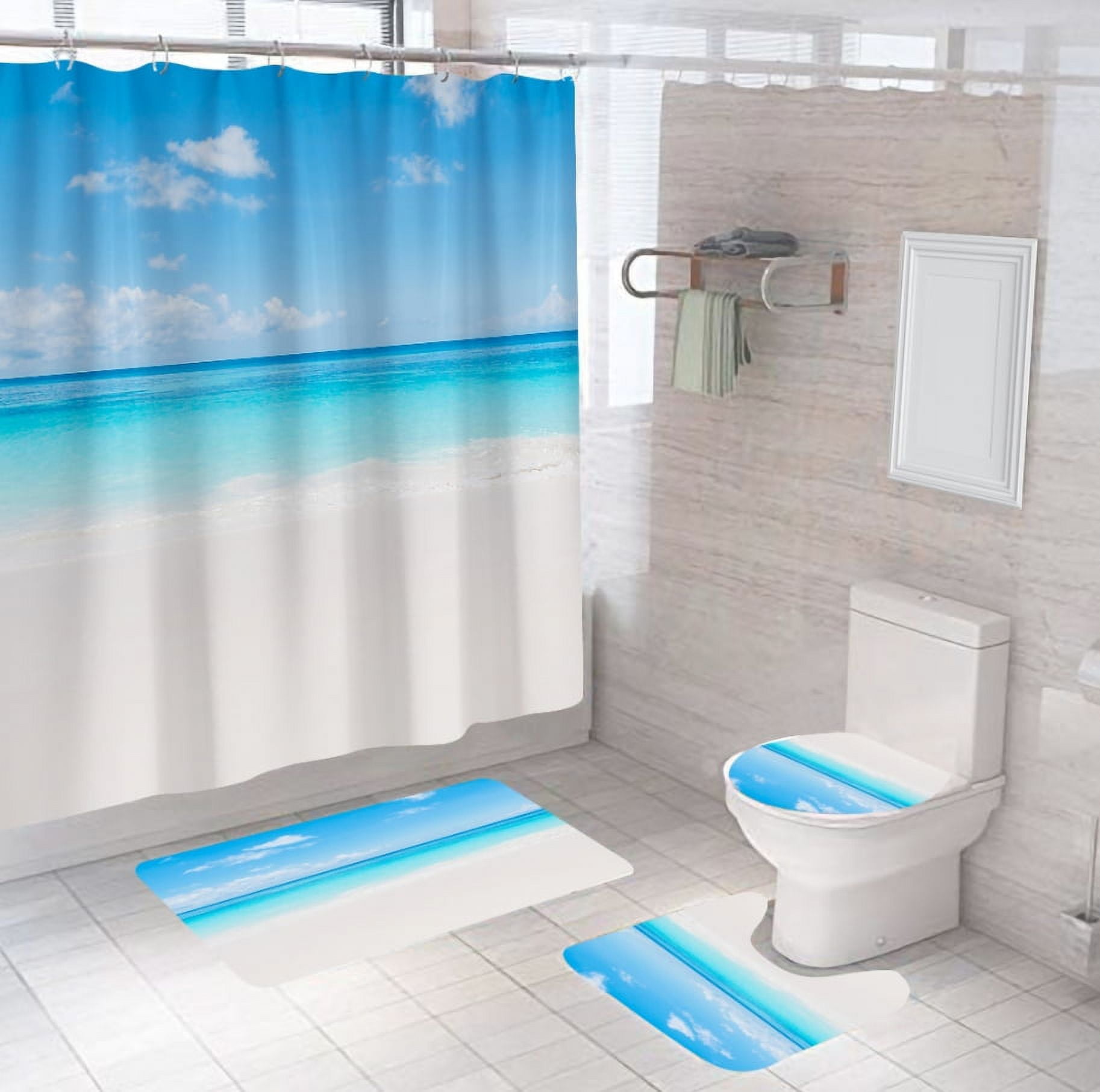 Beach Scene Shower Curtain, Tropical Beach Shower Curtain Summer ...