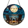 Beach Scene Stained Glass Style Suncatcher – Round Coastal Window ...