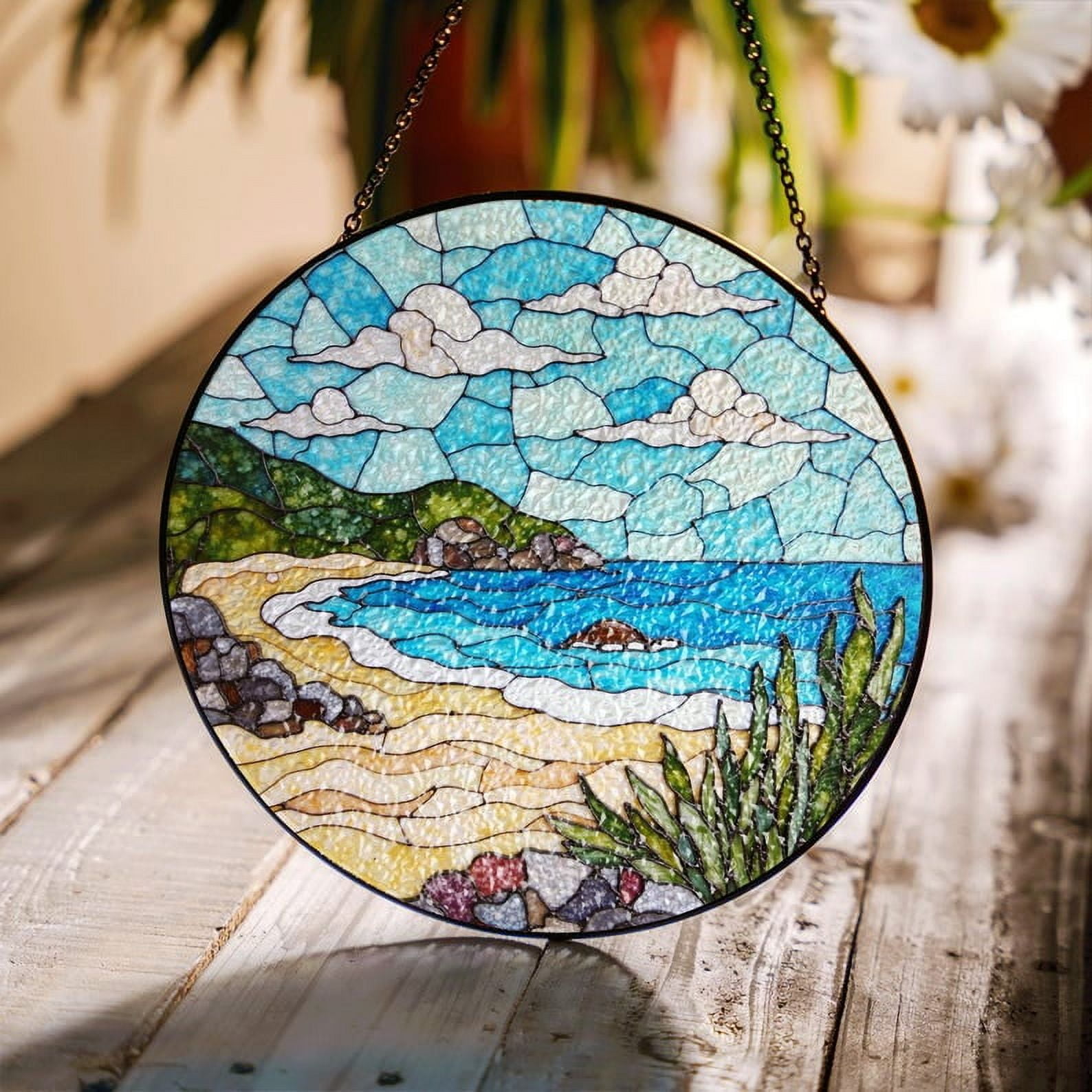 Beach Scene Stained Glass Suncatcher Window Hanging Gift for Nature ...