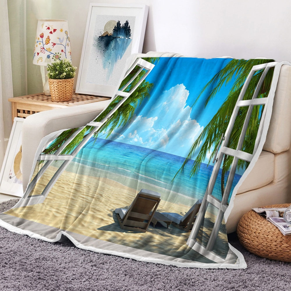 Beach Scene Throw Blanket, Tropical Beach Throw Flannel Blankets for ...
