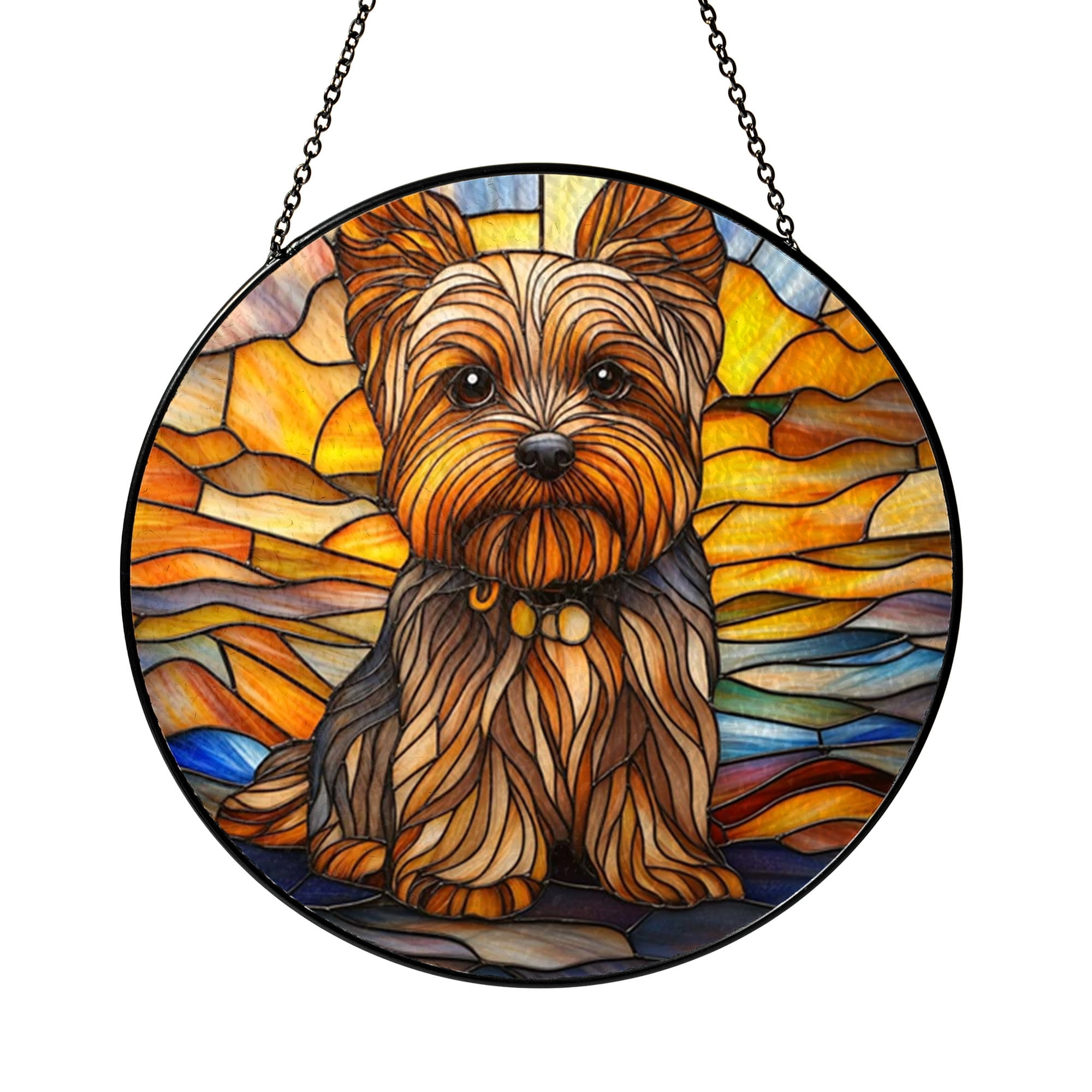 Beach Scene Yorkshire Terrier Stained Glass Style Window Decor, Dog ...