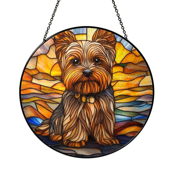 Beach Scene Yorkshire Terrier Stained Glass Style Window Decor, Dog ...