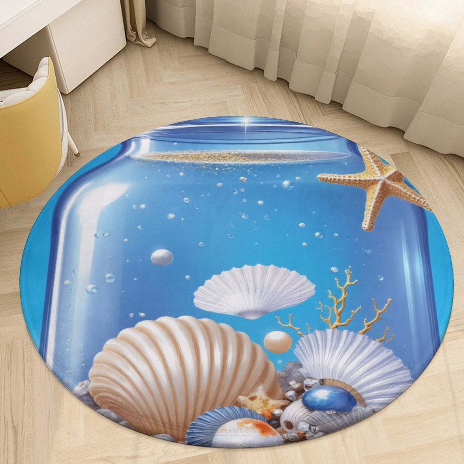 Beach Scene in A Jar Round Area Rugs for Bedroom Living Room, 5FT Soft ...