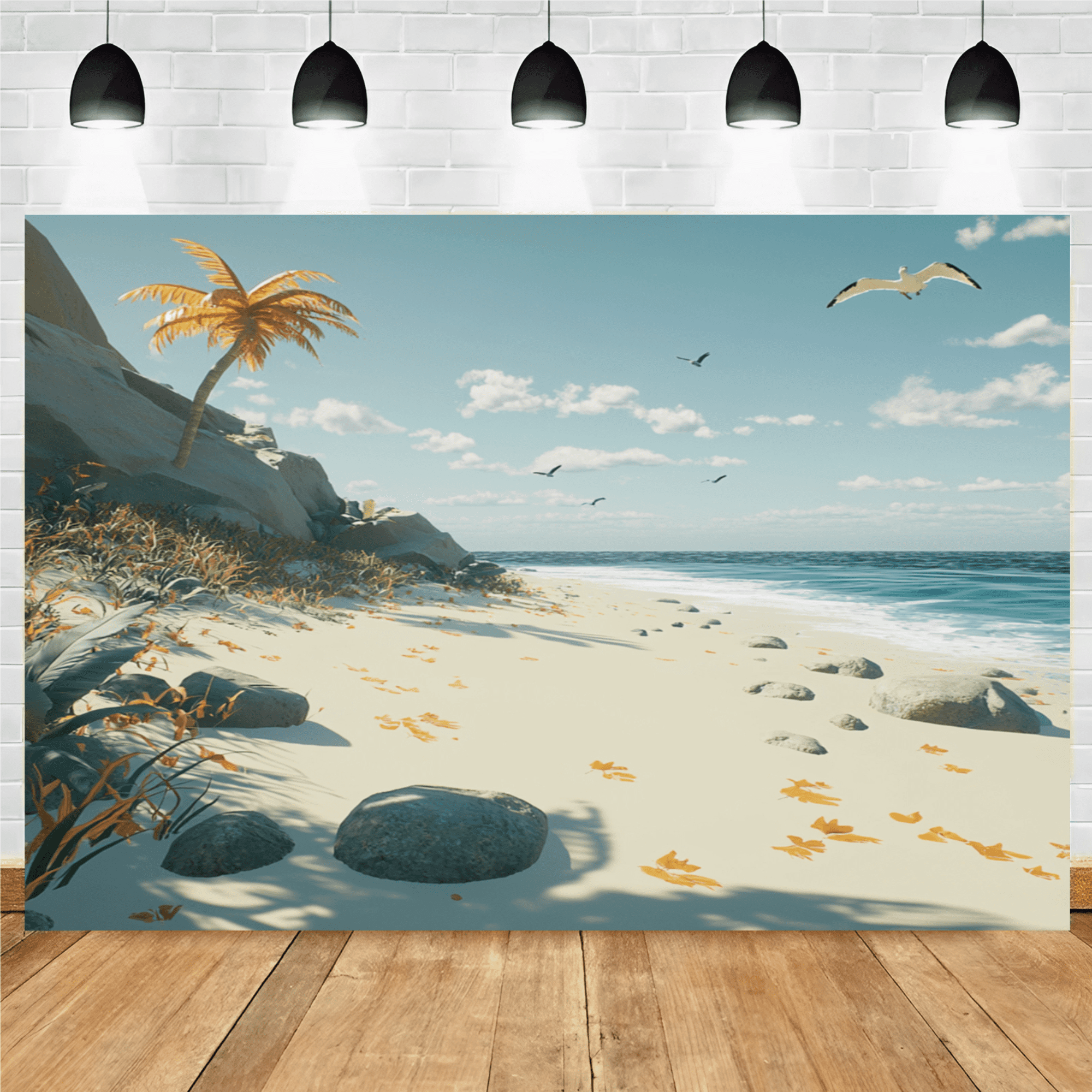 Beach Scene with Palm Tree Natural Scenic Backdrops Summer Landscape ...