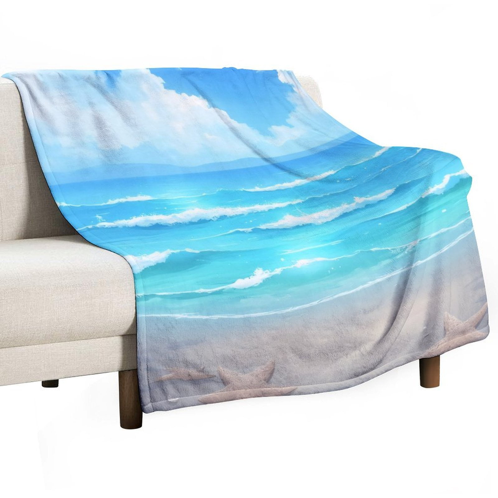 Beach Scene with Starfish Blanket Soft Throw Warm Lightweight Plush ...