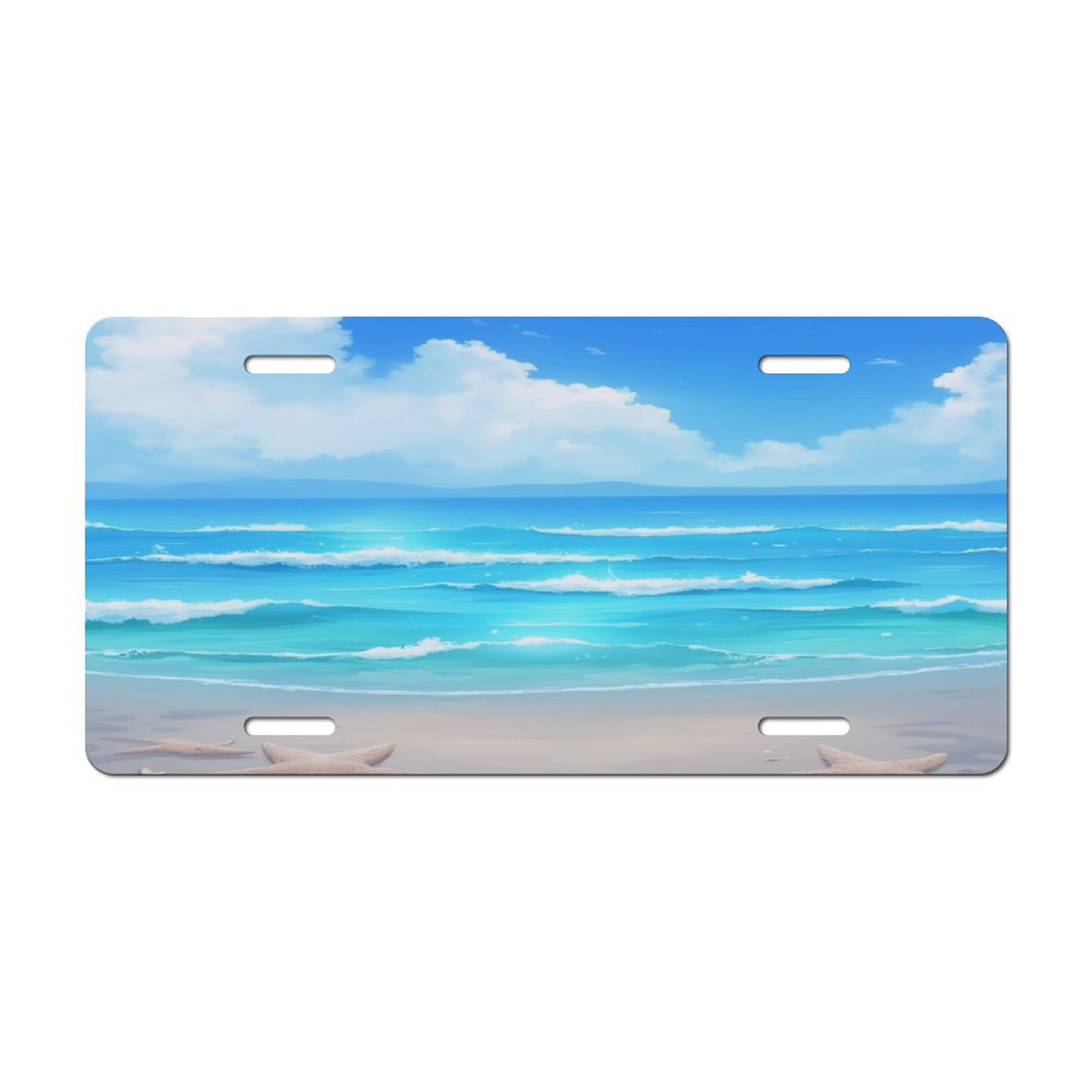 Beach Scene with Starfish License Plate Lightweight Aluminum Automotive ...