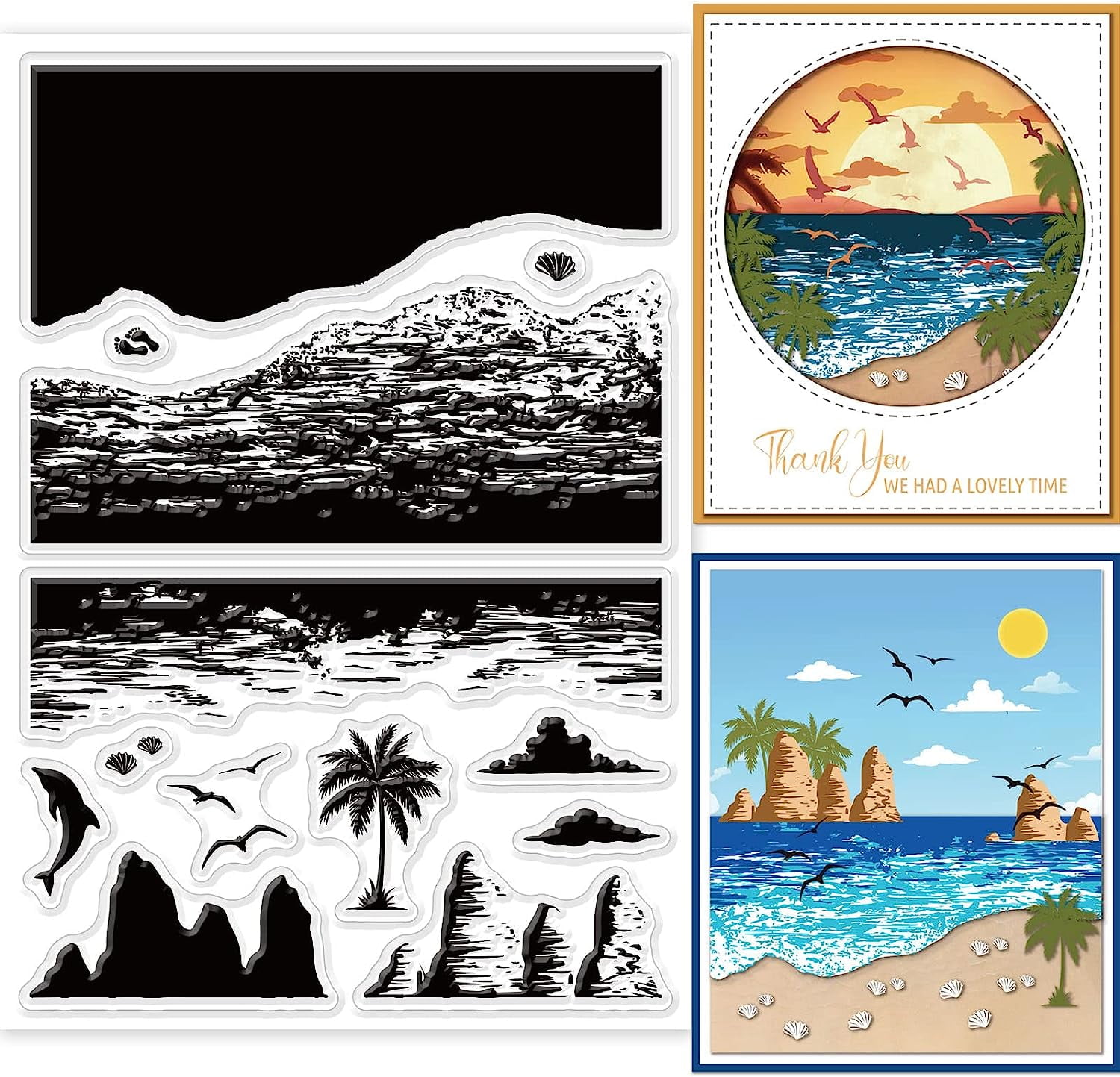 Beach Sceneries Clear Stamps for Card Making Decorative Coconut Tree ...