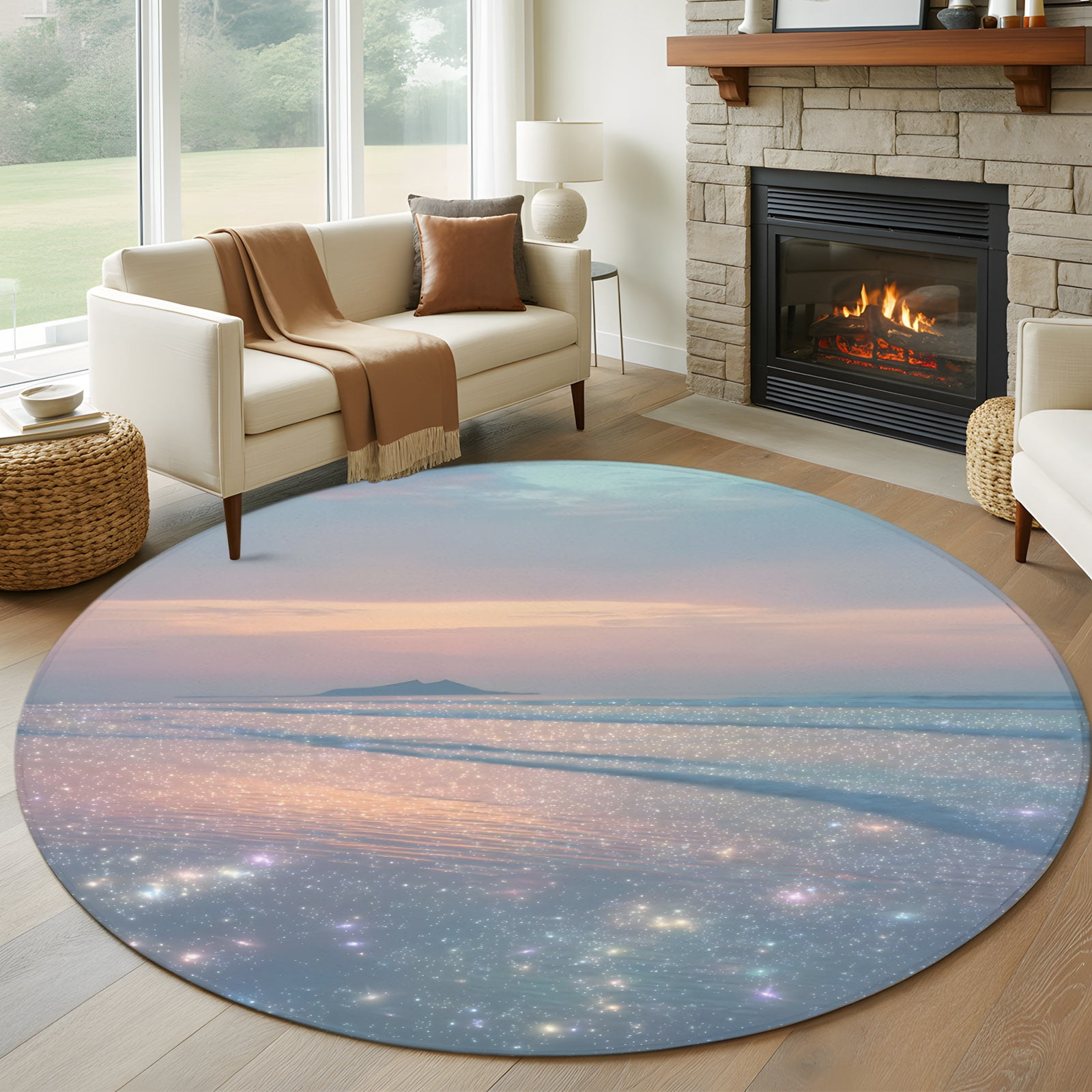 Beach Scenery 7' Round Rug for Living Room Conversation Area, Dreamy ...