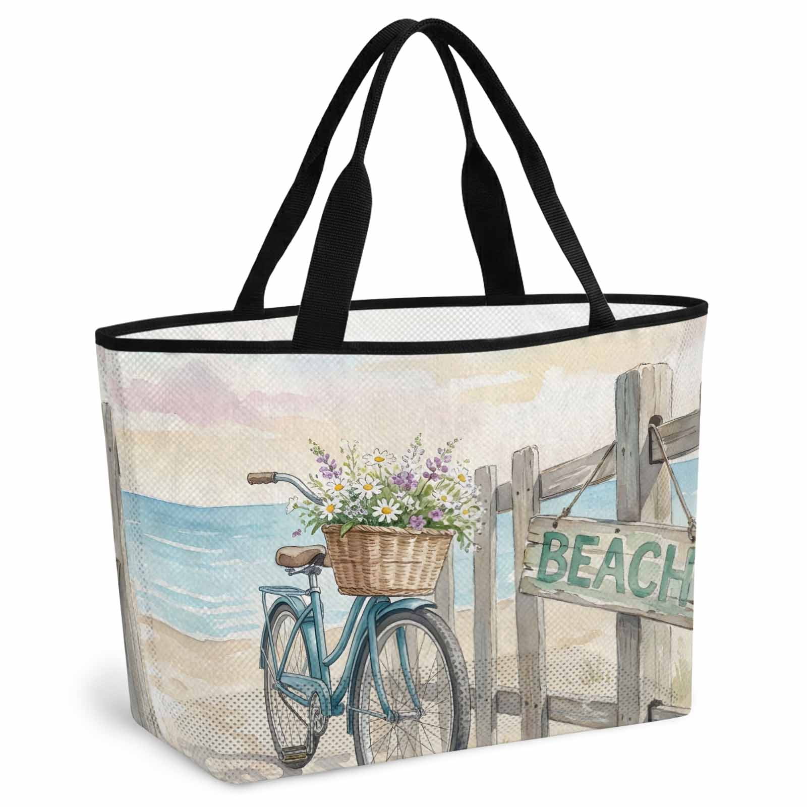 Beach Scenery Beach Bag for Women, Large Breathable Mesh Beach Tote Bag ...