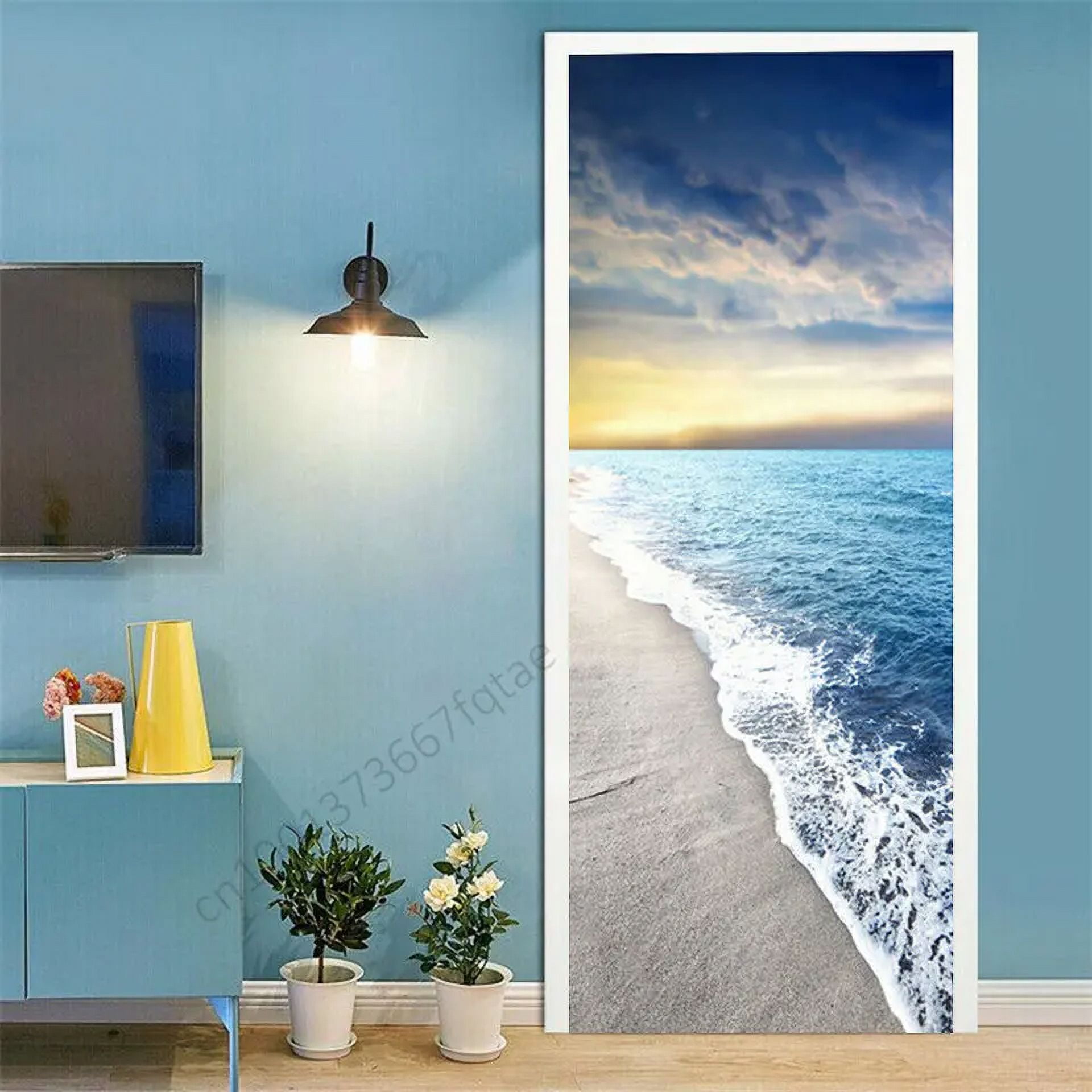 Beach Scenery Big Door Stickers Sunset Blue Sky Self-adhesive Cover ...