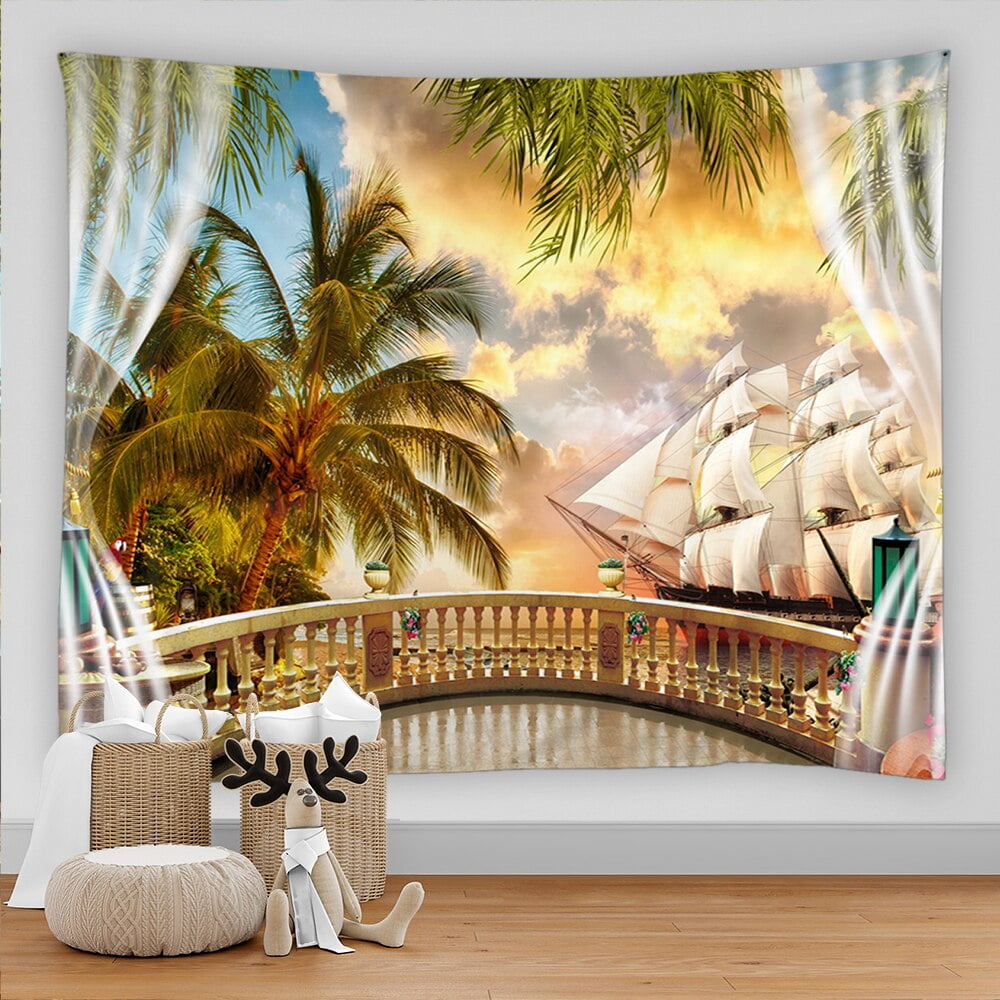 Beach Scenery Outside the Window Print Large Wall Tapestry Hippie Wall ...