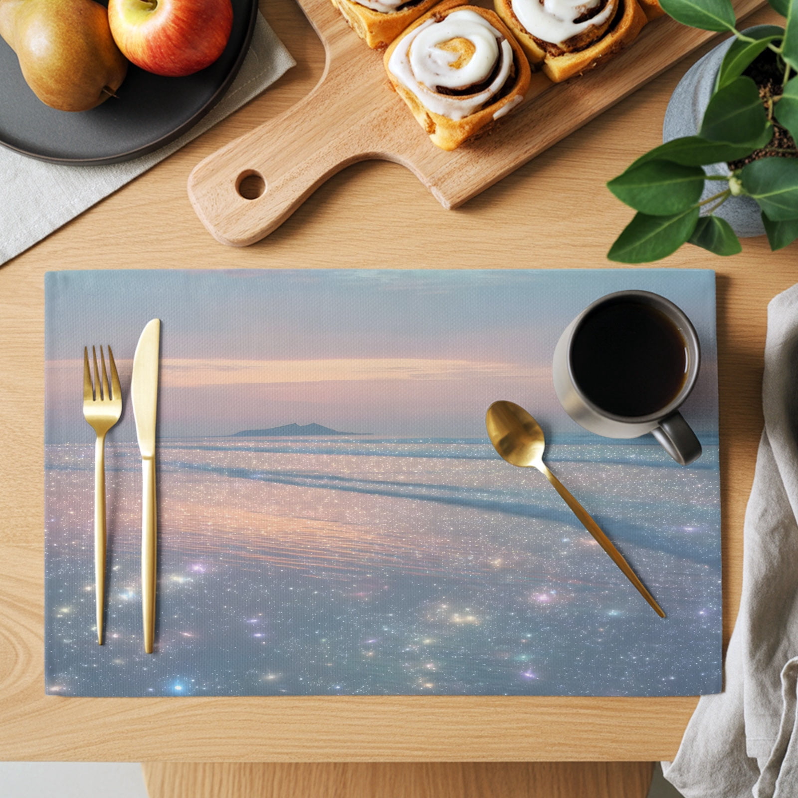 Beach Scenery Placemats Set of 2, Dreamy Glitter Sand Sunset Beach Heat ...