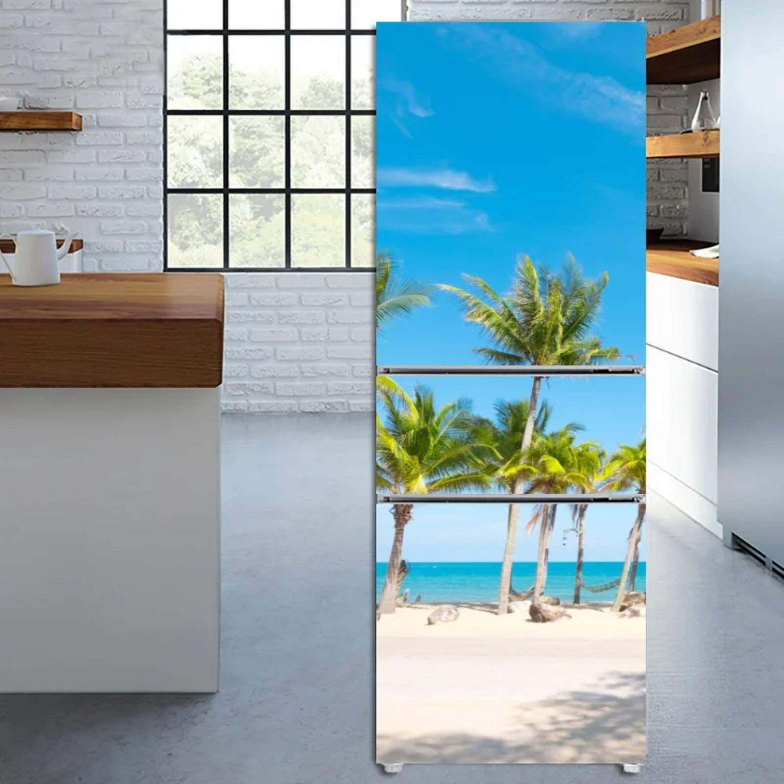 Beach Scenery Refrigerator Magnet Full Door Cover Ocean Fridge Sticker ...