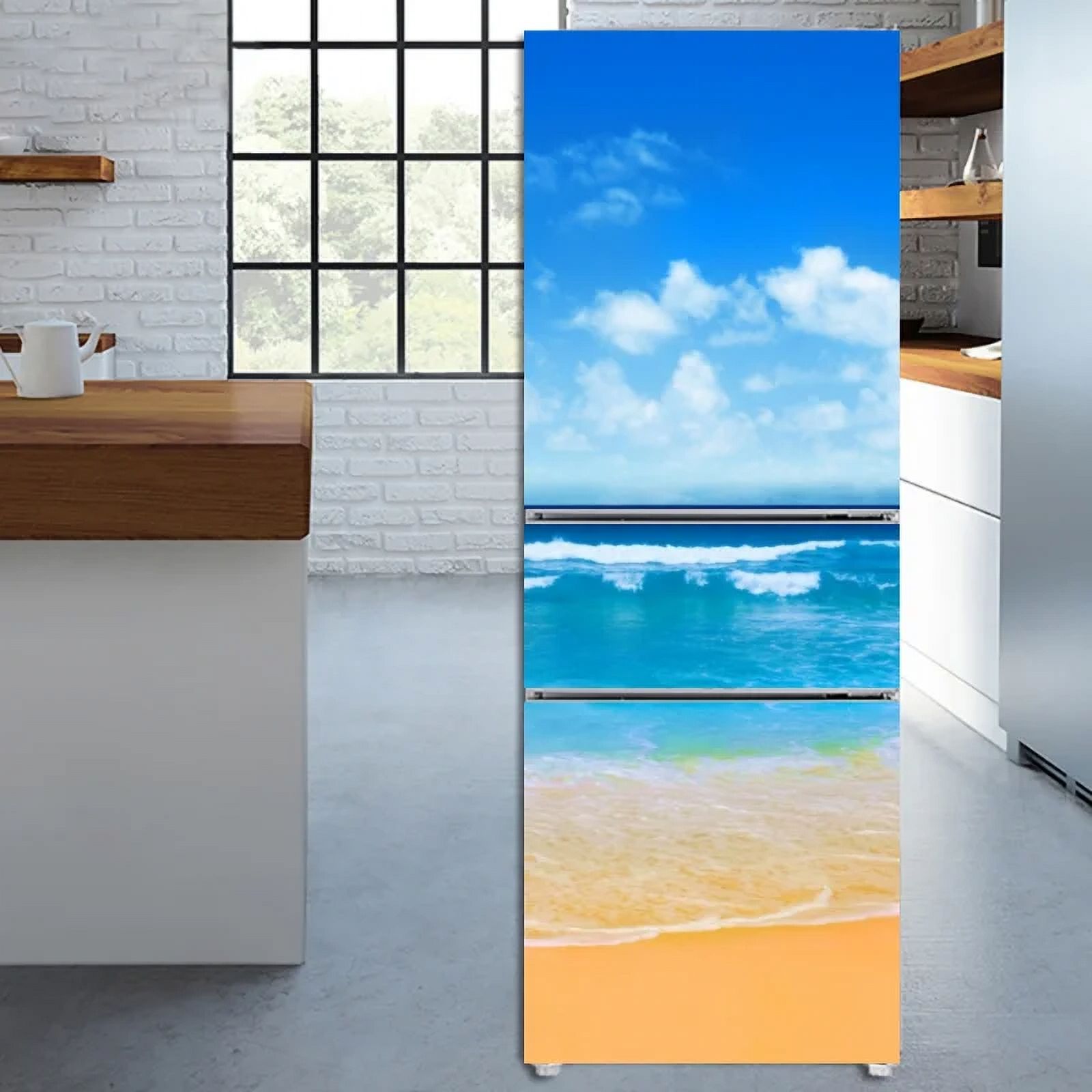 Beach Scenery Refrigerator Magnet Full Door Cover Ocean Fridge Sticker ...