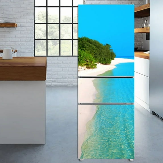 Beach Scenery Refrigerator Magnet Full Door Cover Ocean Fridge Sticker ...
