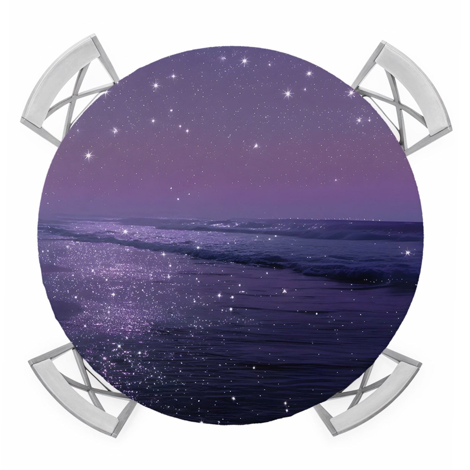 Beach Scenery Round Table Cover, Dreamy Dark Purple Glitter Sand Sunset ...