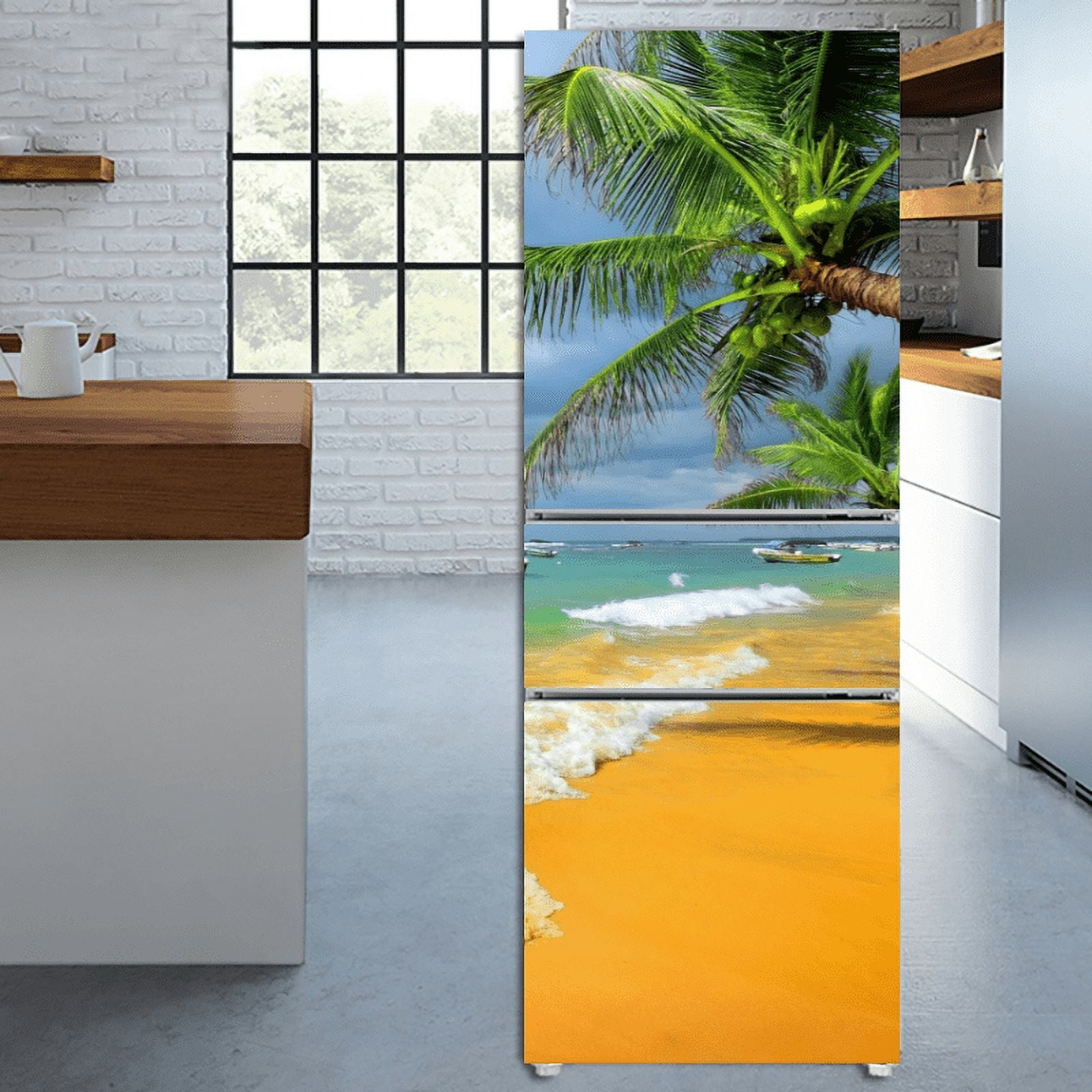 Beach Scenery Sea Fridge Magnets Fridge Door Cover Sticker Floral Vinyl ...