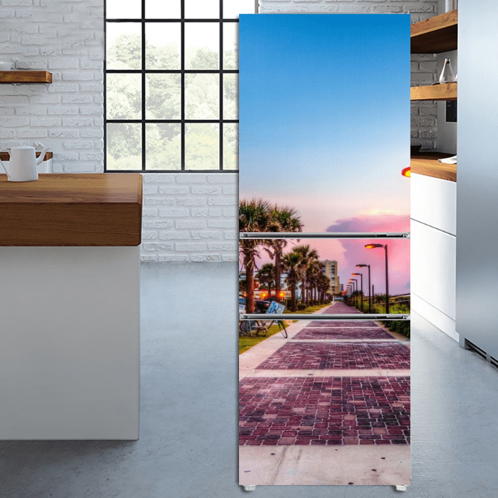 Beach Scenery Sea Fridge Magnets Fridge Door Cover Sticker Floral Vinyl ...