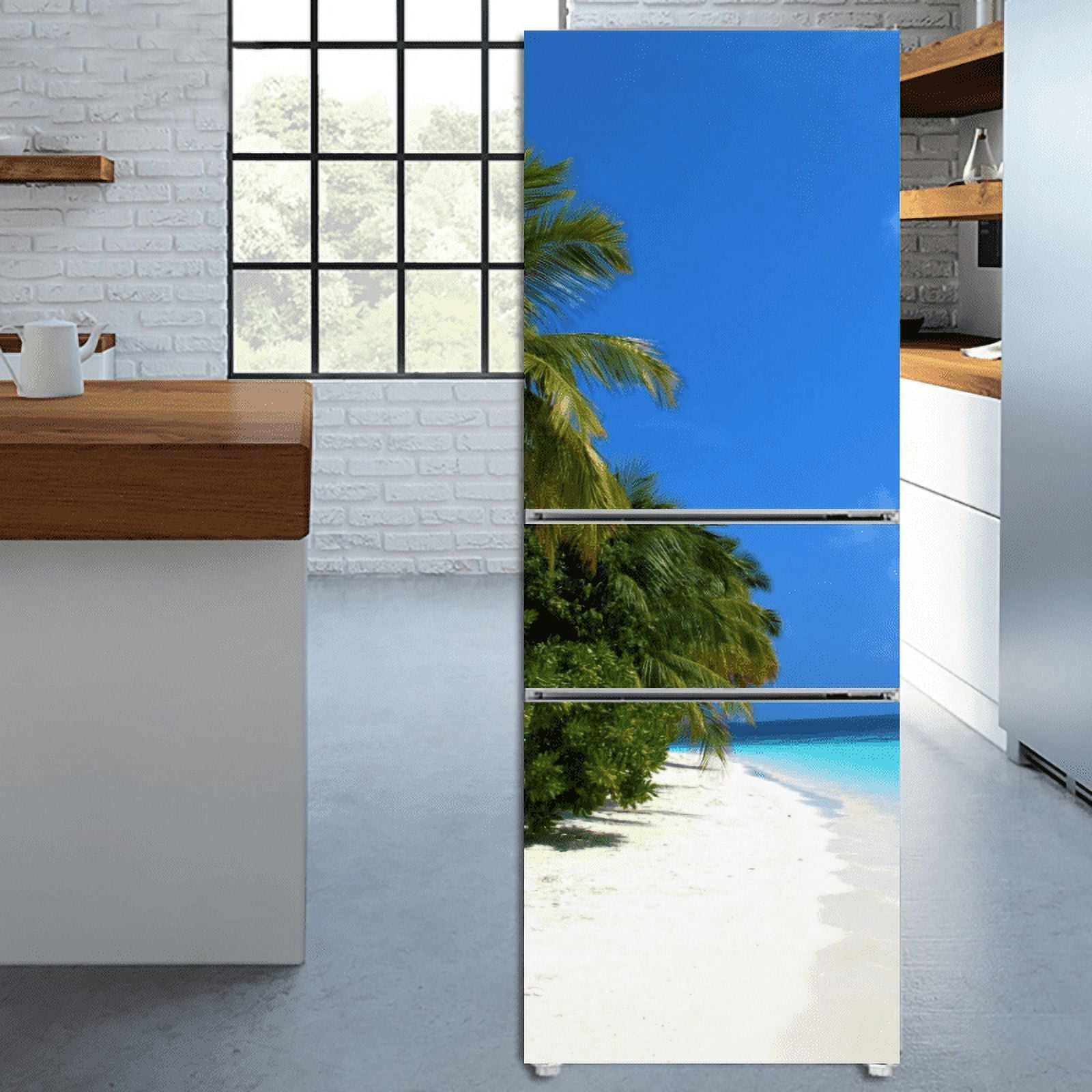 Beach Scenery Sea Fridge Magnets Fridge Door Cover Sticker Floral Vinyl ...