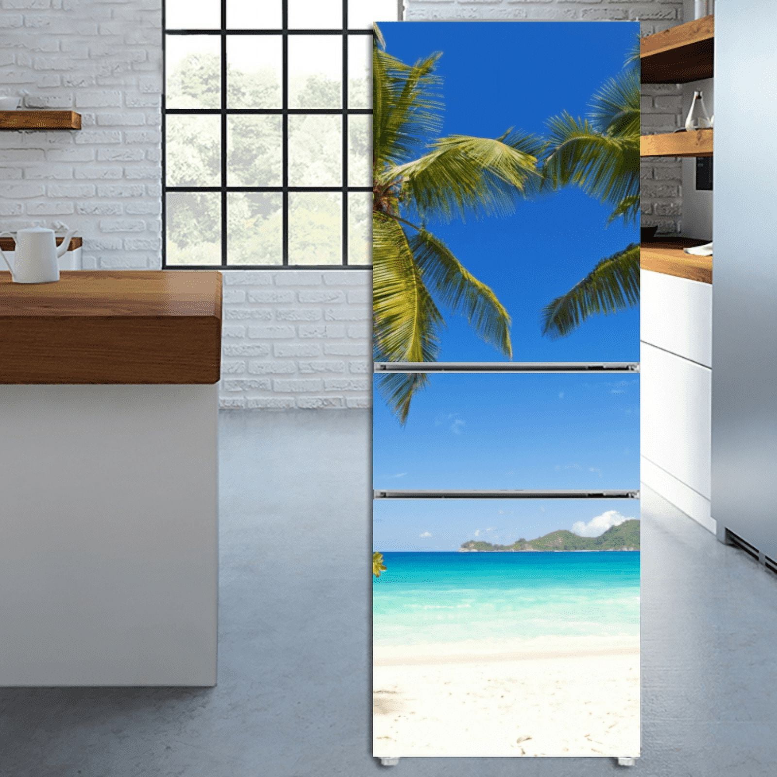 Beach Scenery Sea Fridge Magnets Fridge Door Cover Sticker Floral Vinyl ...