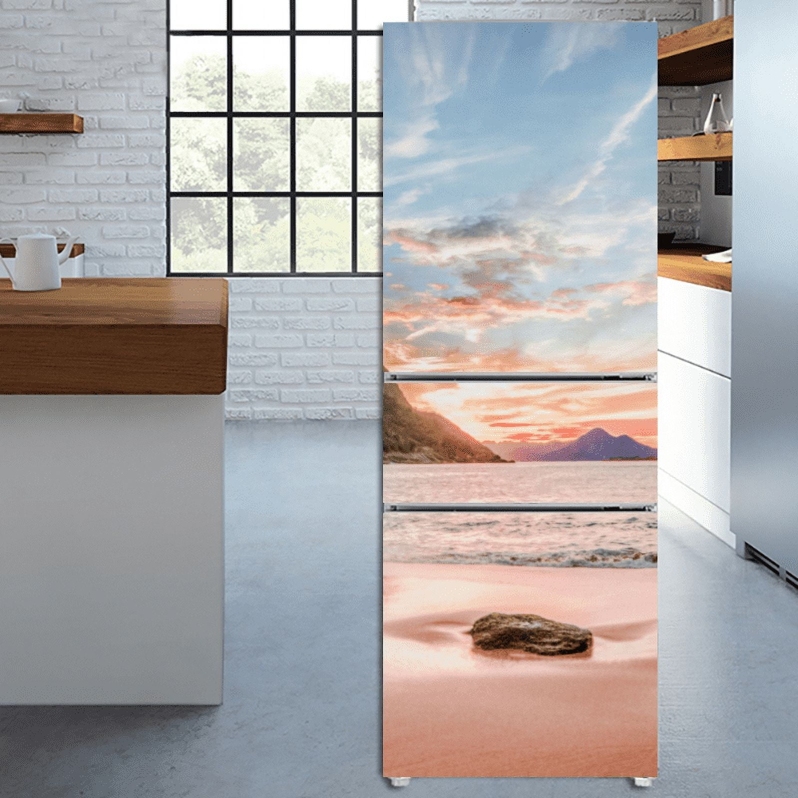 Beach Scenery Sea Fridge Magnets Fridge Door Cover Sticker Floral Vinyl ...