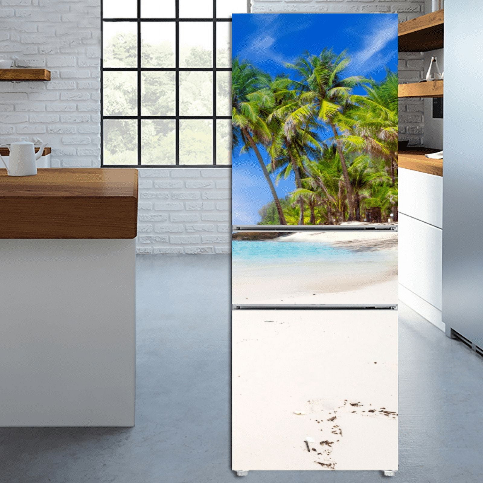 Beach Scenery Sea Fridge Magnets Fridge Door Cover Sticker Floral Vinyl ...