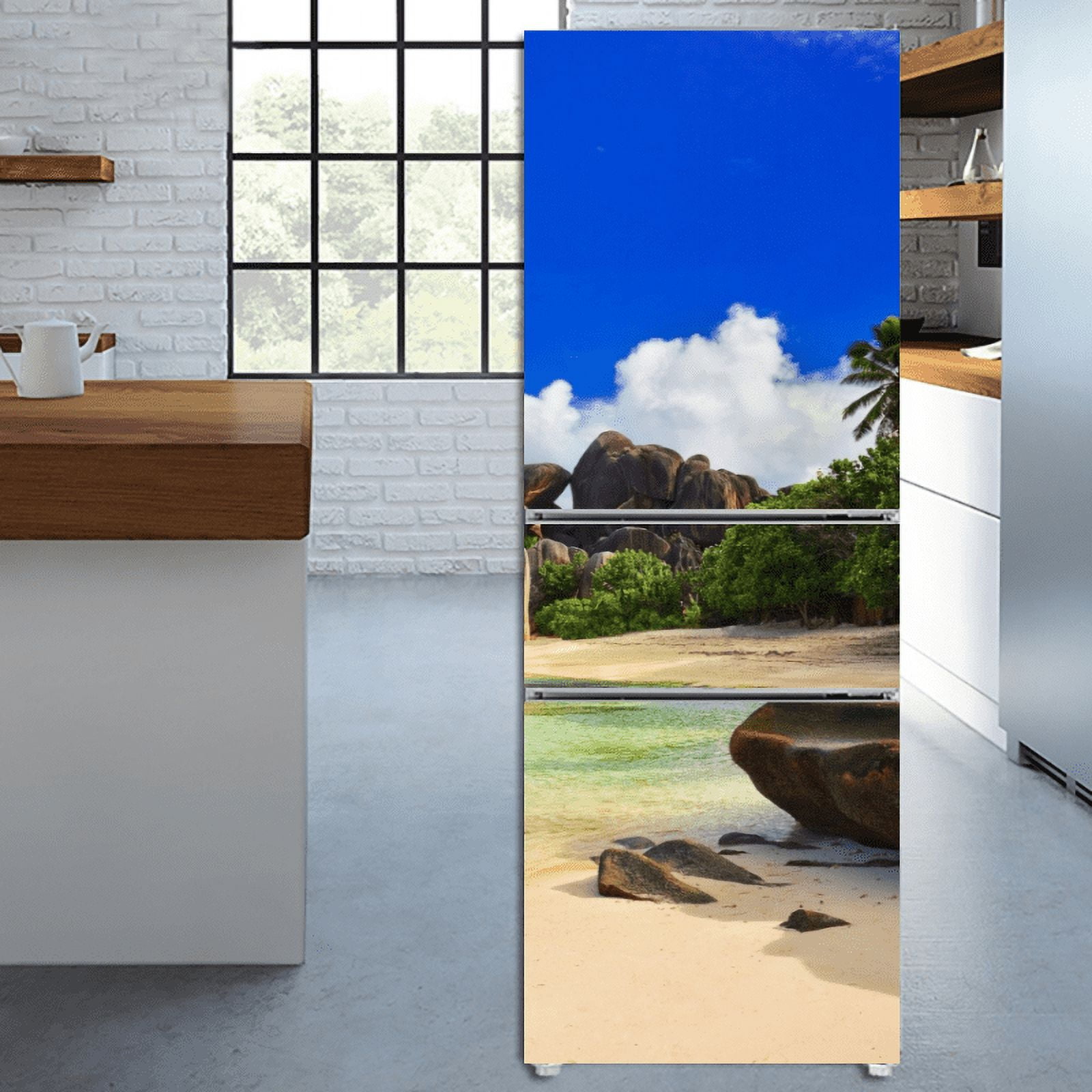 Beach Scenery Sea Fridge Magnets Fridge Door Cover Sticker Floral Vinyl ...
