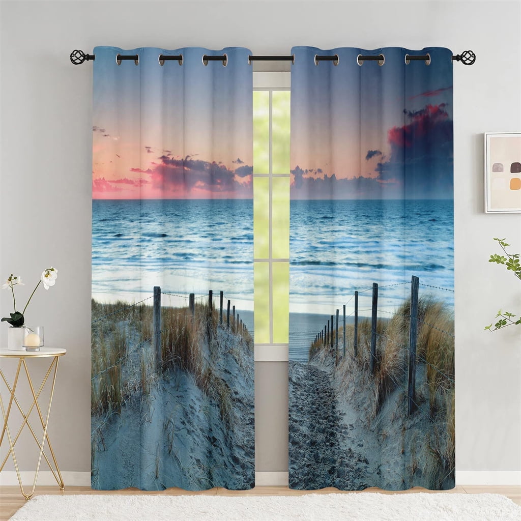Beach Scenery Series Sunshade Curtains Living Room Bedroom Home ration Sunset Beach Thin ...