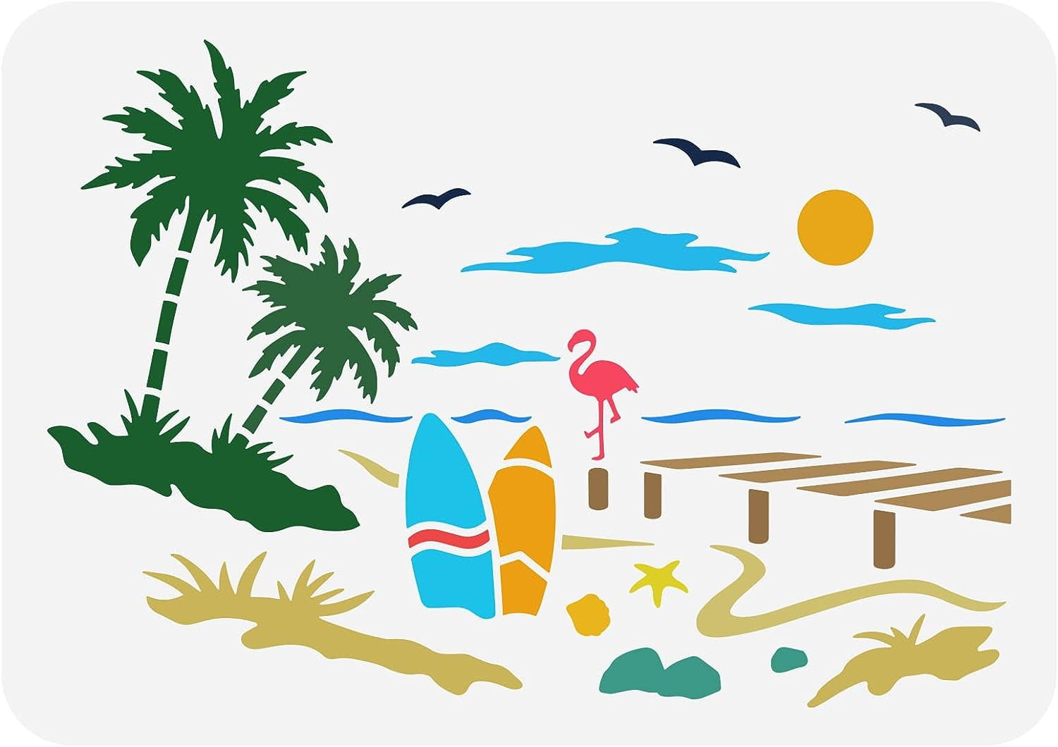 DIY Beach Scenery Stencil 8.3x11.7 inch Ocean Beach Stencil Template ...