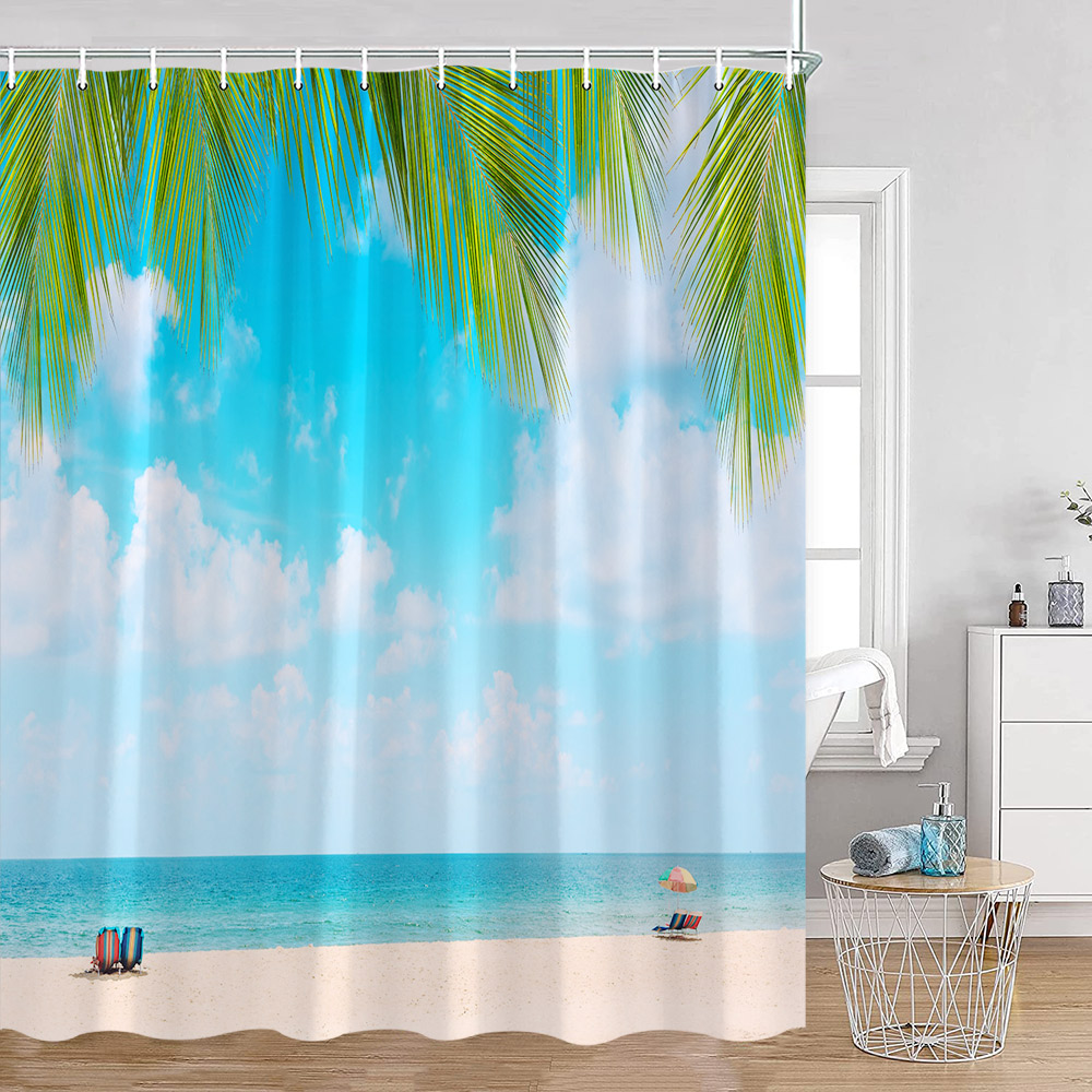 Beach Scenery Summer Shower Curtains Coconut Trees Seaside Landscape ...