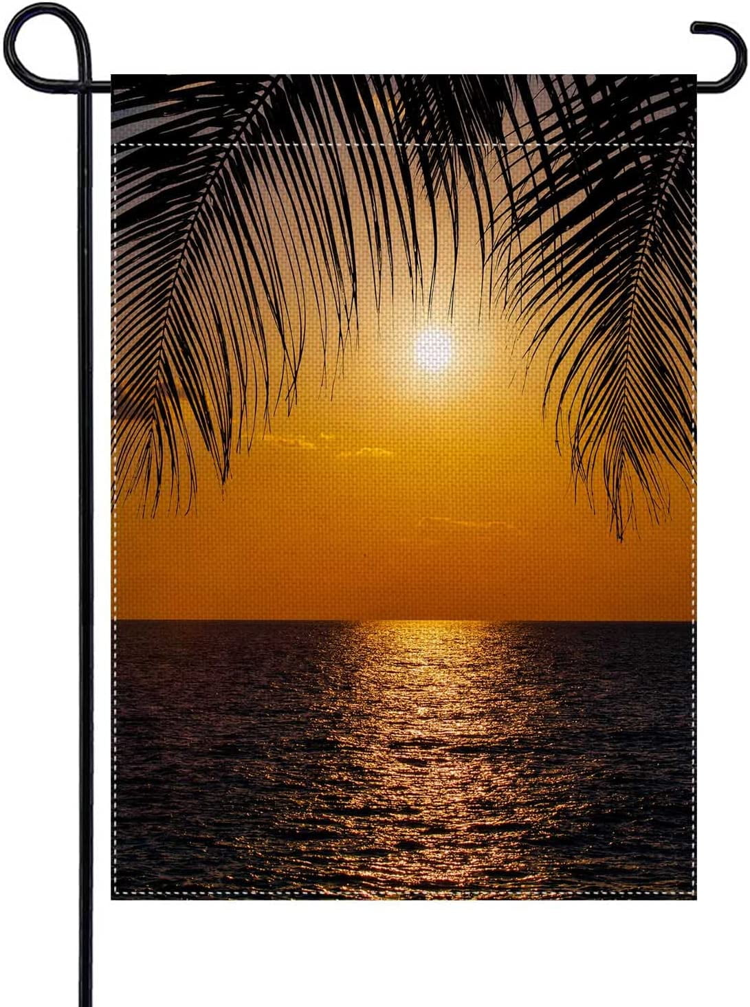 Beach Sea Burlap Garden Flags 12x18 Inch Double Sided Sunset Tropical ...