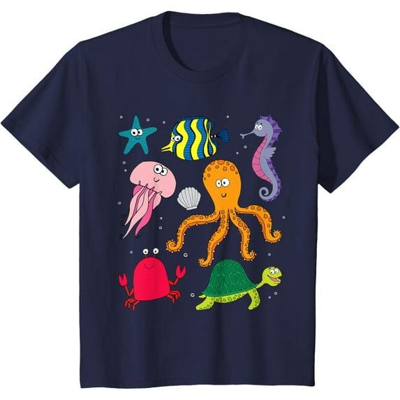 Beach Sea Creatures Ocean Animals Turtle Octopus Fish Girls T-Shirt ...