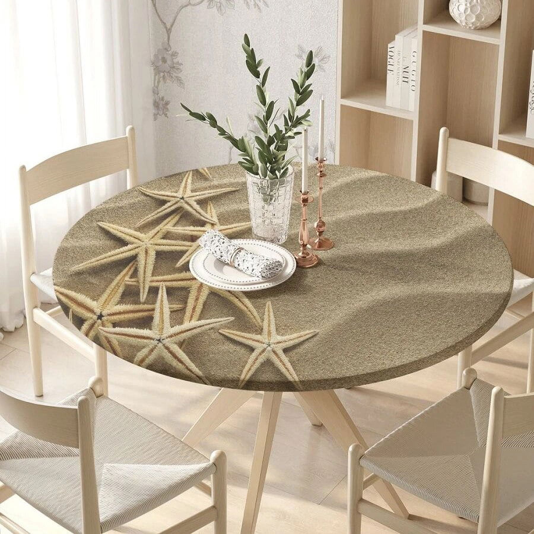 Beach Sea Fitted Round Tablecloth Waterproof Starfish Stone Table ...