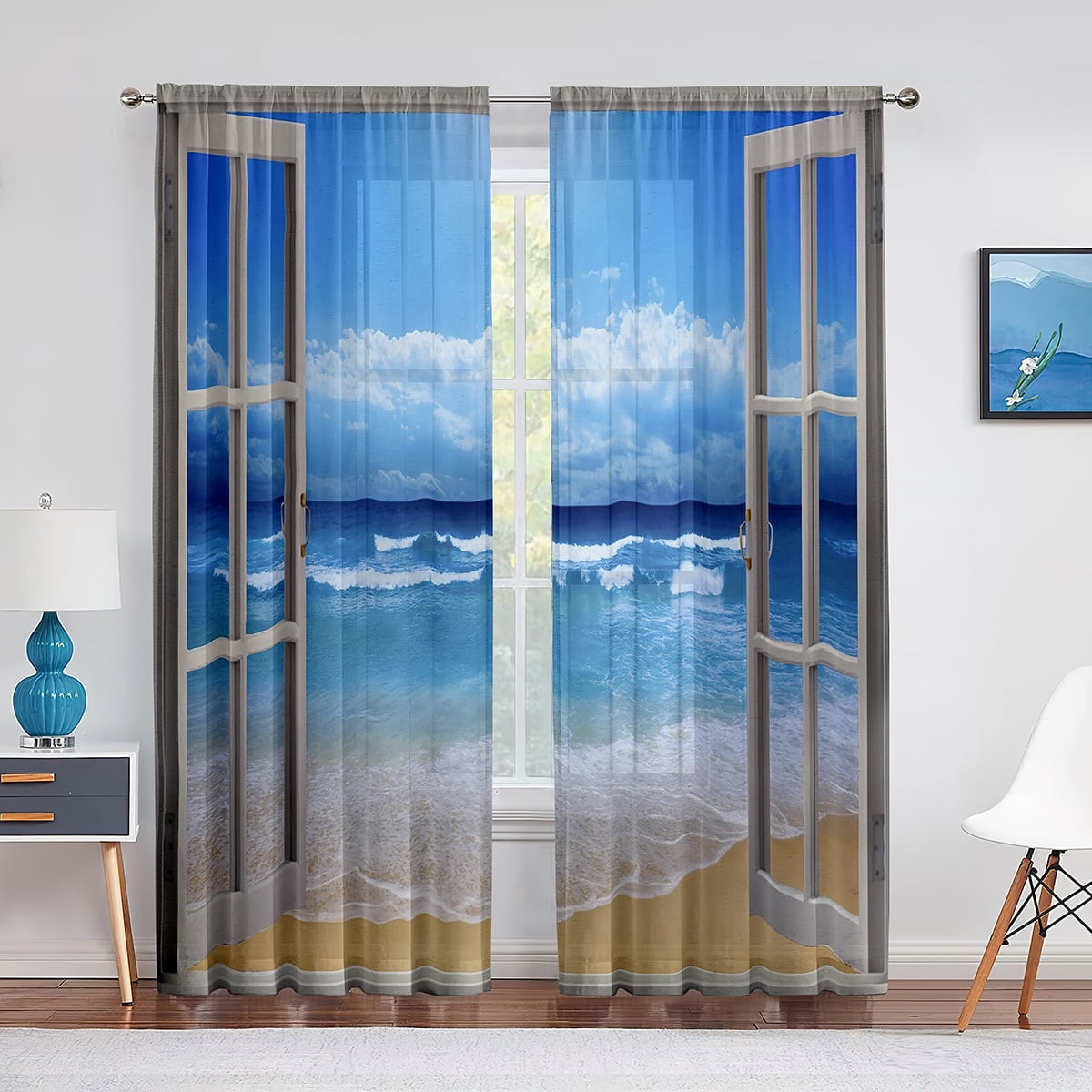 Beach Sea Ocean Sunset cortinas Windows Scenery Curtains for Living ...