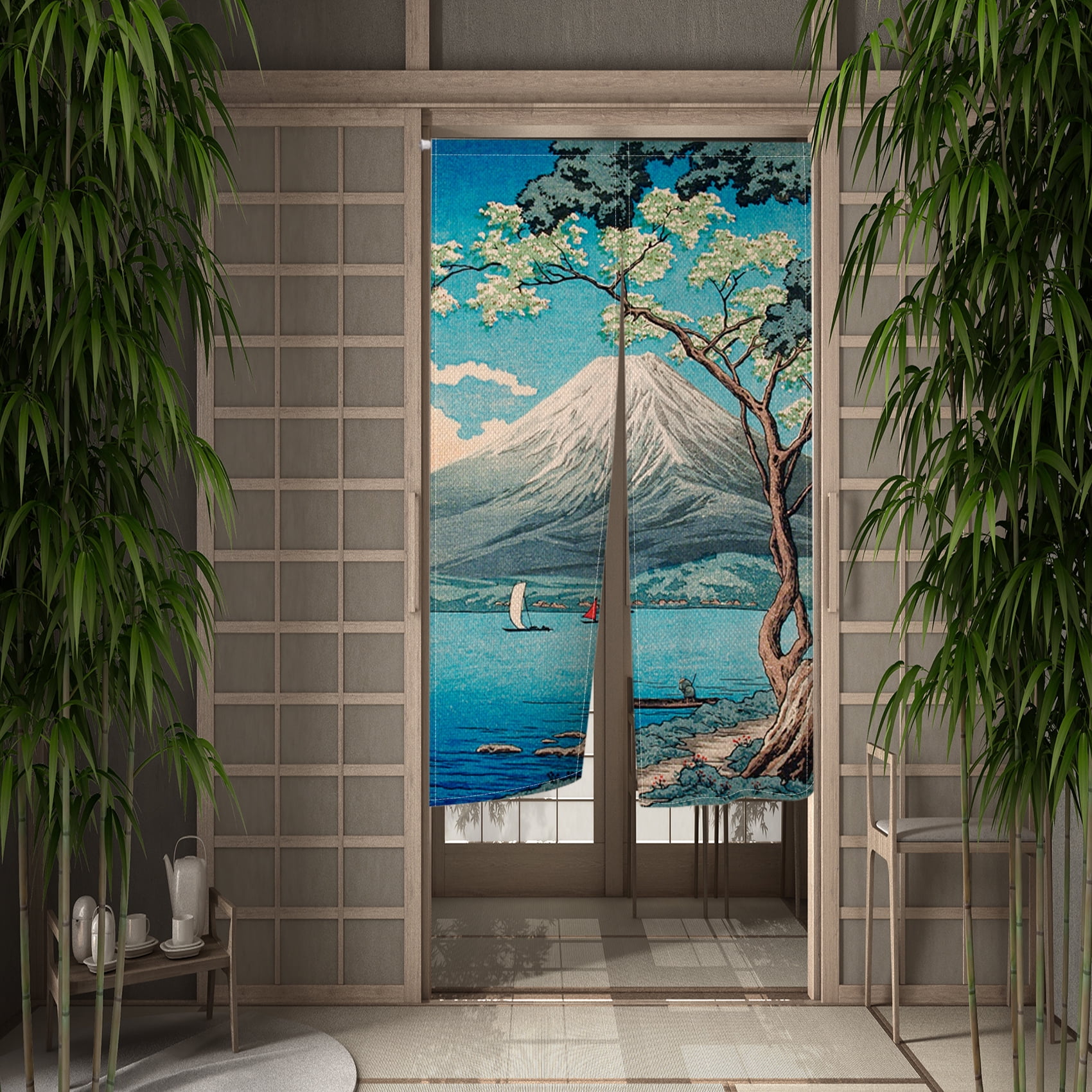 Beach Sea Palm Trees Partition Kitchen Cafe Door Curtains Scenery 3d Printing Bathroom Half ...