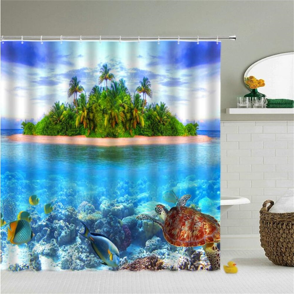 Beach Sea Palm Trees Shower Curtains 3d Nature Scenery Waterproof ...