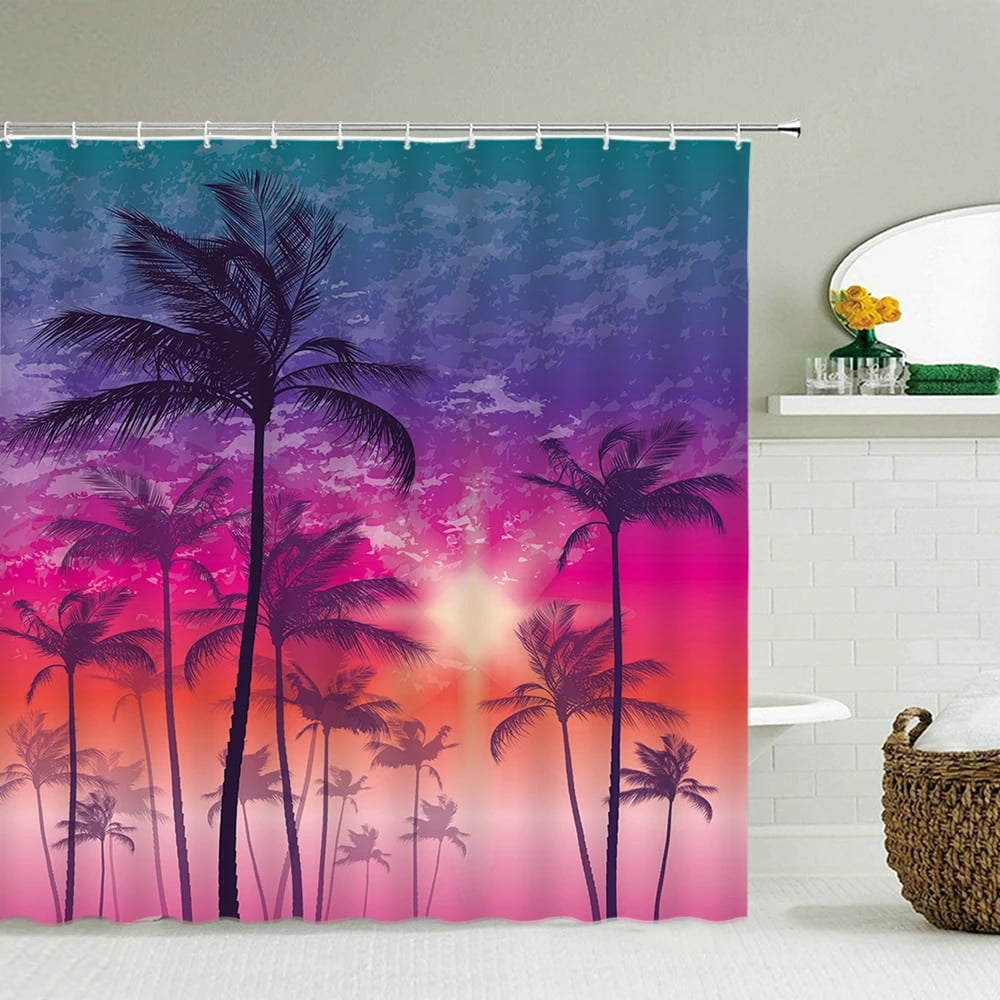 Beach Sea Palm Trees Shower Curtains Scenery Waterproof 3d Bathroom ...