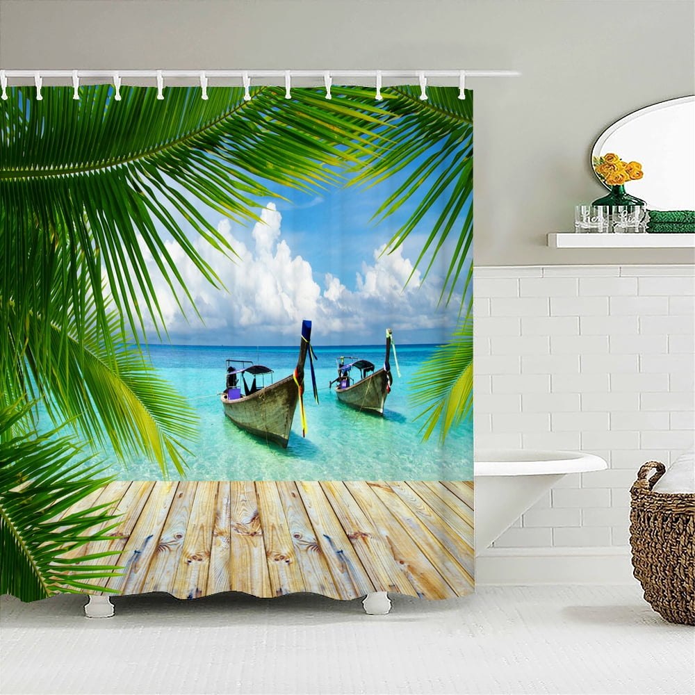 Beach Sea Palm Trees Shower Curtains Scenery Waterproof 3d Bathroom ...