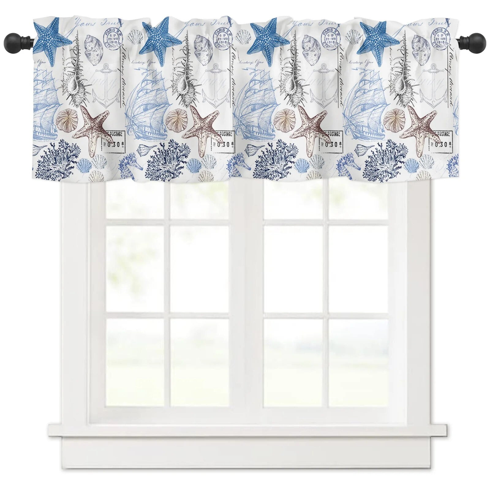 Beach Sea Shell Star Short Curtains Kitchen Cafe Wine Cabinet Door ...