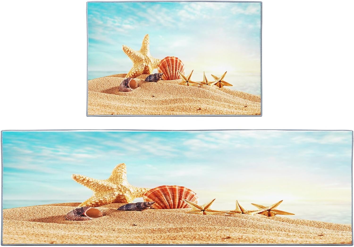 Beach Sea Shell Tropical Kitchen Rugs and Mats Non Skid Washable Set of ...